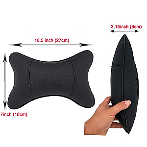 yuhuru Car Neck Pillows Both Side Pu Leather 2pieces Pack Headrest Fit for Most Cars Filled Fiber Universal Car Pillow (Black)