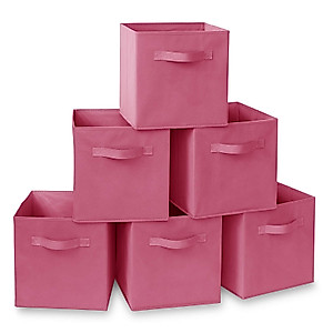 Casafield Set of 6 Collapsible Fabric Cube Storage Bins, Hot Pink - 11" Foldable Cloth Baskets for Shelves, Cubby Organizers & More