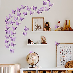 72pcs 3D Butterfly Wall Decor Stickers, Purple Butterfly Party Decorations - 4 Styles, 3 Sizes