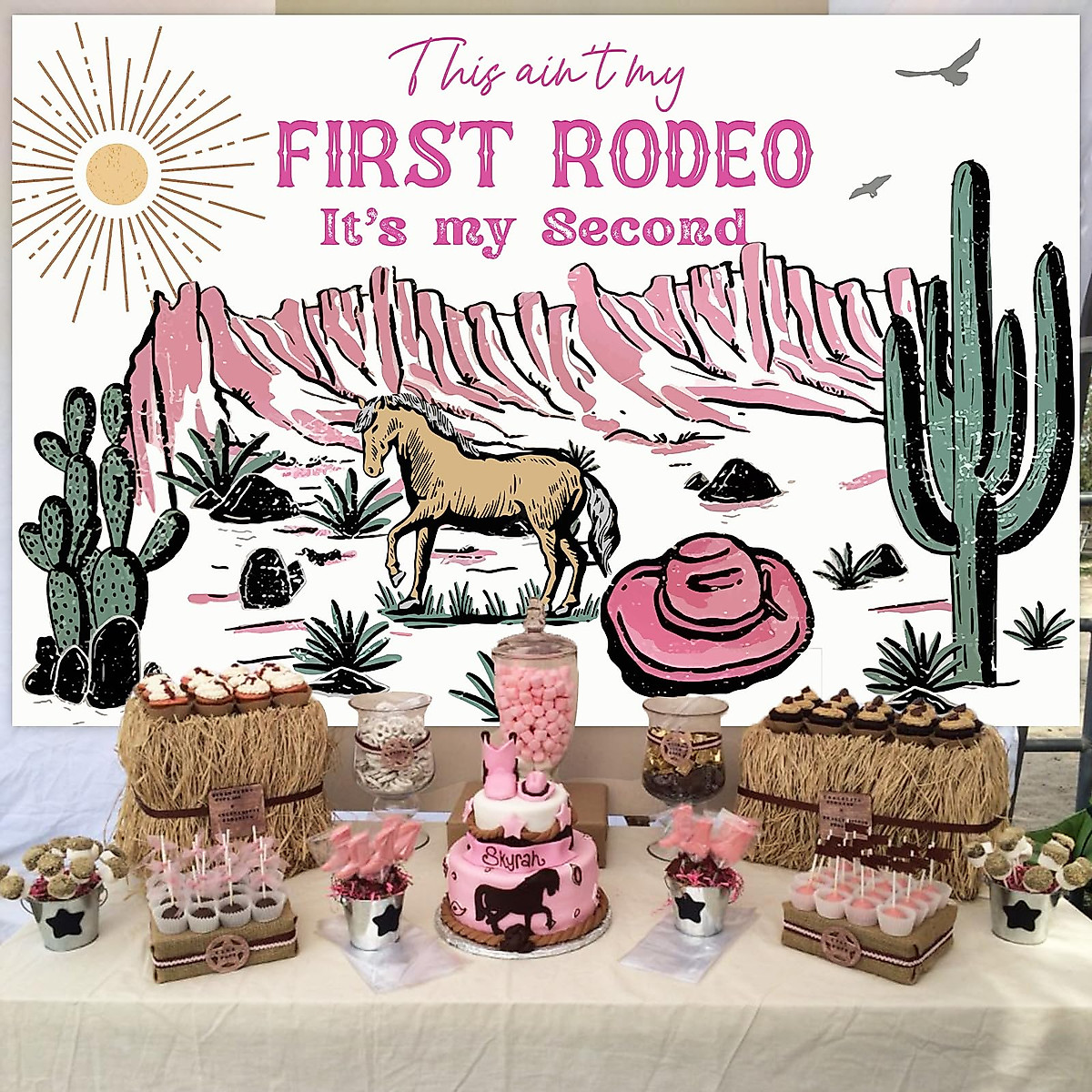 Wonmelody Western Cowgirl 2nd Birthday Decorations Backdrop This Aint My First Rodeo Birthday Party Decorations My 2nd Rodeo Birthday Decorations Wild West Second Birthday Background Banner for Girl