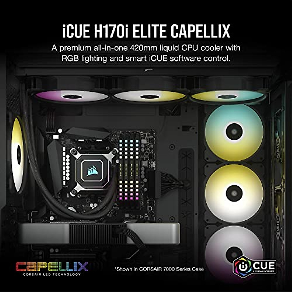 H170i ELITE CAPELLIX Liquid CPU Cooler - 33 Dynamic RGB LEDs - 140mm Fans - 420mm Radiator - COMMANDER CORE Smart Lighting Controller - CORSAIR iCUE Software Compatible - Zero RPM Fan