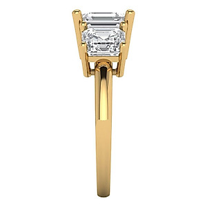 Clara Pucci 3.19 Carat Square Emerald cut 3 stone Solitaire White Sapphire Designer Wedding Bridal art deco Anniversary Ring 14k Yellow Gold 9.5