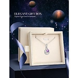 Jowaia Birthstone Necklaces for Women, 925 Sterling Silver Dainty Moon Infinity Pendant Necklace Created Amethyst Necklace Anniversary Birthday Christmas Gifts for Women Wife Mom