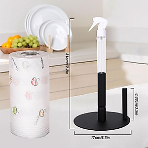 Paper Towel Holder with Spray Bottle,Stainless Steel Countertop Paper Towel Holder for Kitchen Bedroom and Bathroom, One-Handed Operation Kitchen Paper Towels Holder with Non Slip Weighted Base Black