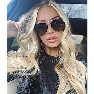 DIFF Lenox Gold + Black Grey Gradient, Designer Oversized Aviator Sunglasses for Women UV400 Polarized Protection