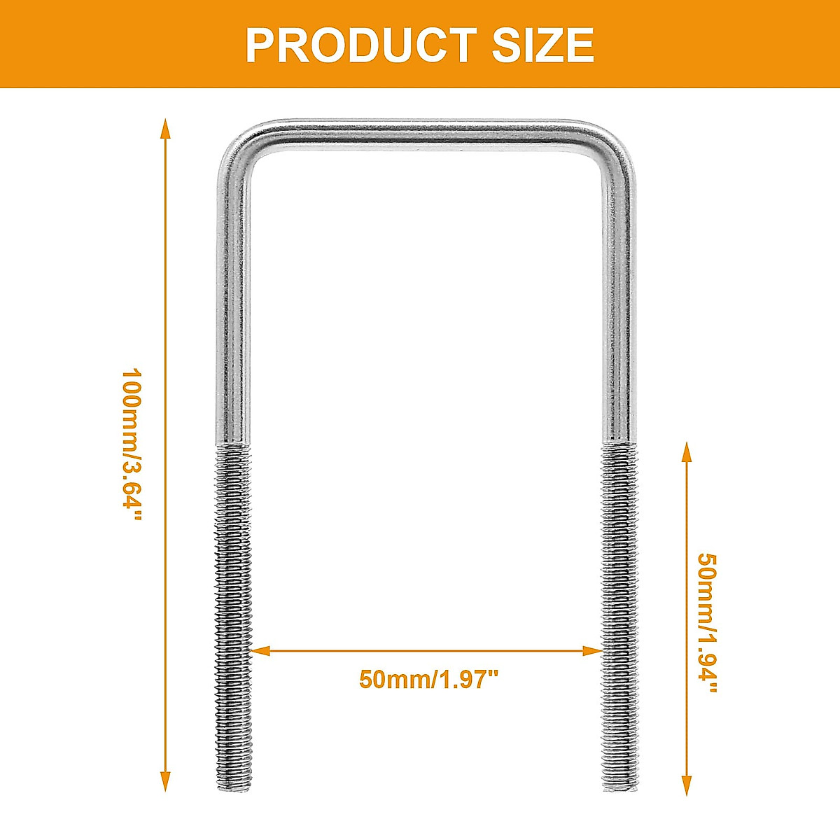 BokWin 4PCS M6x50x100mm Stainless Steel Square U-Bolt Tie Down U Bolt with Frame Plate、Washer and Nuts
