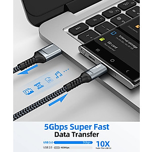 SUNGUY 5Gbps USB C 3.0 Android Auto Cable 1FT, 18W Short USB A to C Cable Fast Charging Nylon Braided Compatible with USB C External SSD, Galaxy S21 S20 S10 S10E Note 20, LG, Pixel and More
