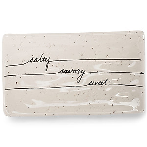 DEMDACO Salty Savory Sweet Glossy Speckle White 6 x 3.5 Stoneware Ceramic Everyday Kitchen Rectangle Spoon Rest