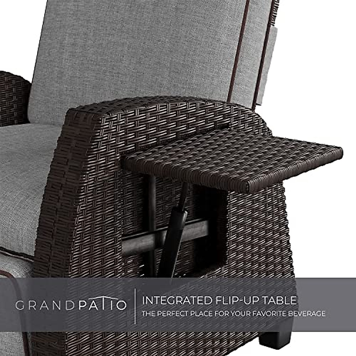 Grand patio Outdoor Furniture with Fire Pit Table Recliner Wicker Chairs 3 Pieces Reclining Chair for Patio Garden Backyard, Cool Grey