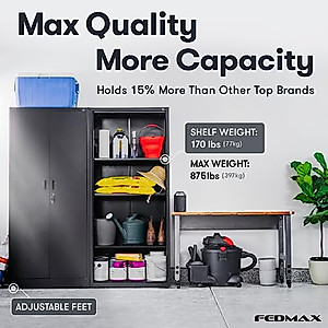 Metal Garage Storage Cabinet - 71-inch Tall Large Steel Utility Locker with Adjustable Shelves & Locking Doors - Garage Cabinets for Tool Storage and Ammo Locker - Black