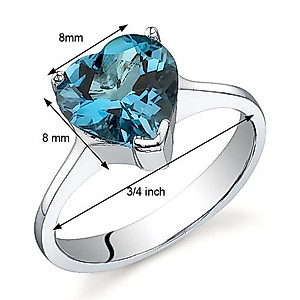 PEORA Cupids Heart 2.25 carats London Blue Topaz Ring in Sterling Silver Size 6