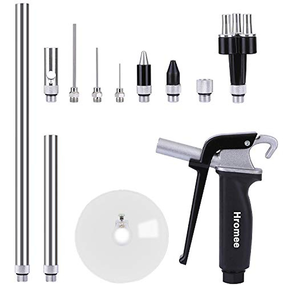 Hromee 12 Pieces High Flow Air Blow Gun Kit with Safe Quiet Xtreme Nozzles Rubber Tip 6/12 Inch Extension Chip Guard and Needles Duster Gun and Air Compressor Accessories