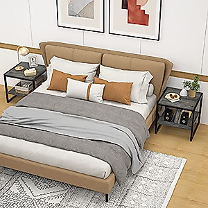 Homieasy End Table, 20 Inch Square Side Table Modern Night Stand with 2-Tier Storage Shelf, Living Room Small Coffee Table, Wood Finish Bedside Table for Bedroom,Black Oak