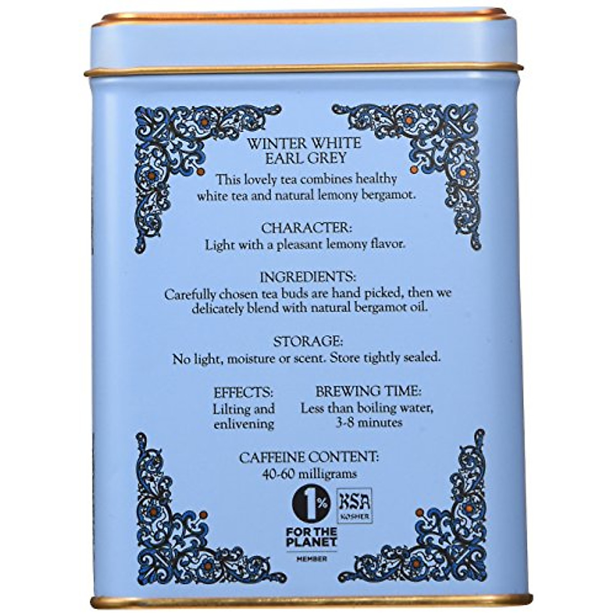 Harney & Son's Mothers Day Winter White Earl Grey Tea (20 Sachets, 1.4oz Tin) - Chinese White Tea Blended with Natural Lemony Bergamot - Caffeinated, Light Bodied Brew - Comes in Decorative Tin