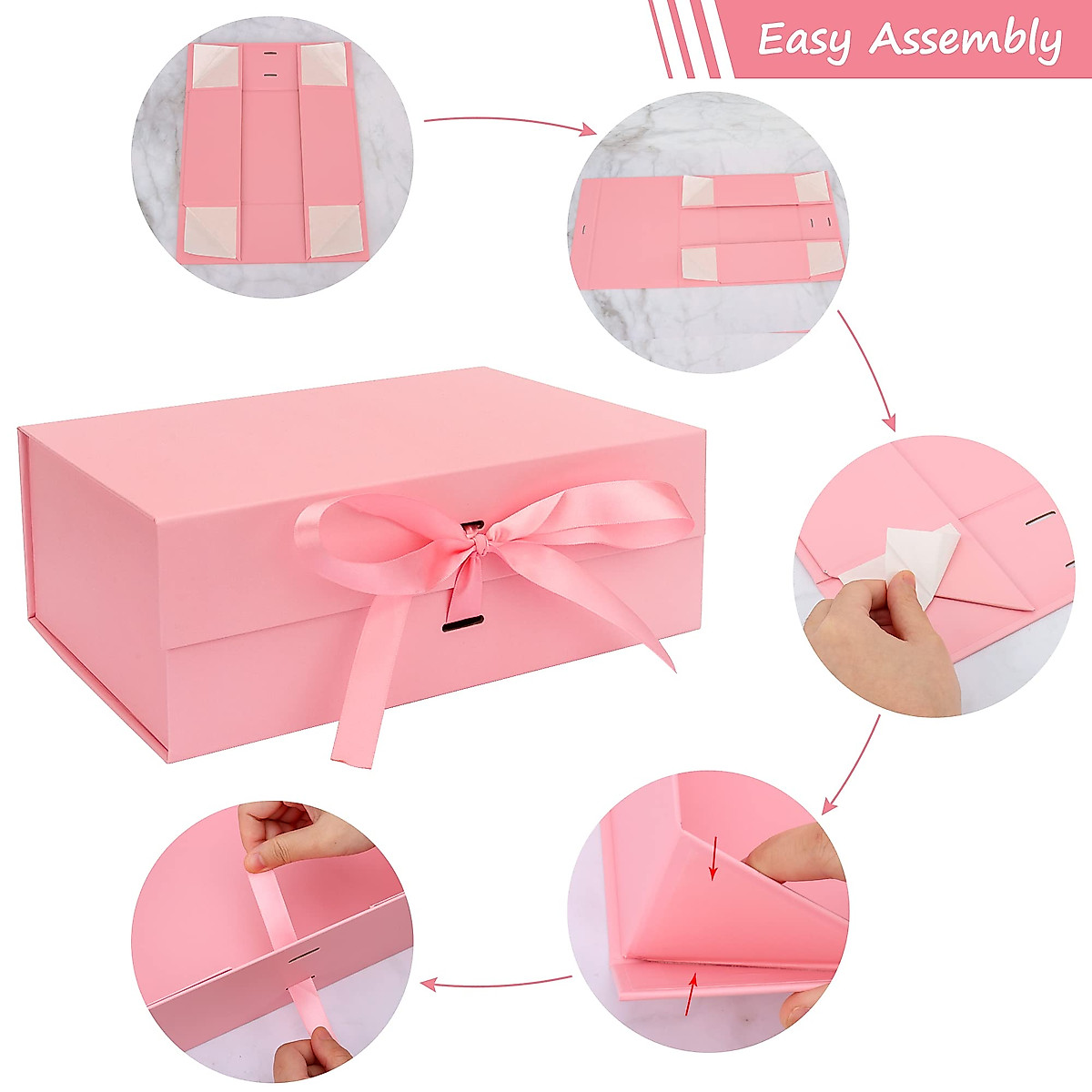 Younik Luxury Gift Box 10.2x7x3.2 Pink Gift Packaging for Graduation, Birthday, Anniversaries, Wedding, Baby Shower, Father's Day Present. Groomsmen Bridesmaid Box…