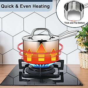 Homikit 1QT Saucepan with Lid, 1 Quart Stainless Steel Sauce Pan, Small Saucepan with Tri-ply Composite Bottom, Induction Cooking Pot for Making Pasta, Boiling Soup, Warming Milk, Dishwasher Safe