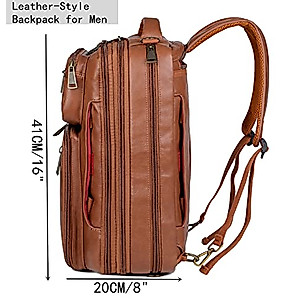 Leather Laptop Backpack Briefcase Hybrid 15.6 Inch Laptop Travel Backpack Hiking College Backpack for Men BC-04 (Brown)