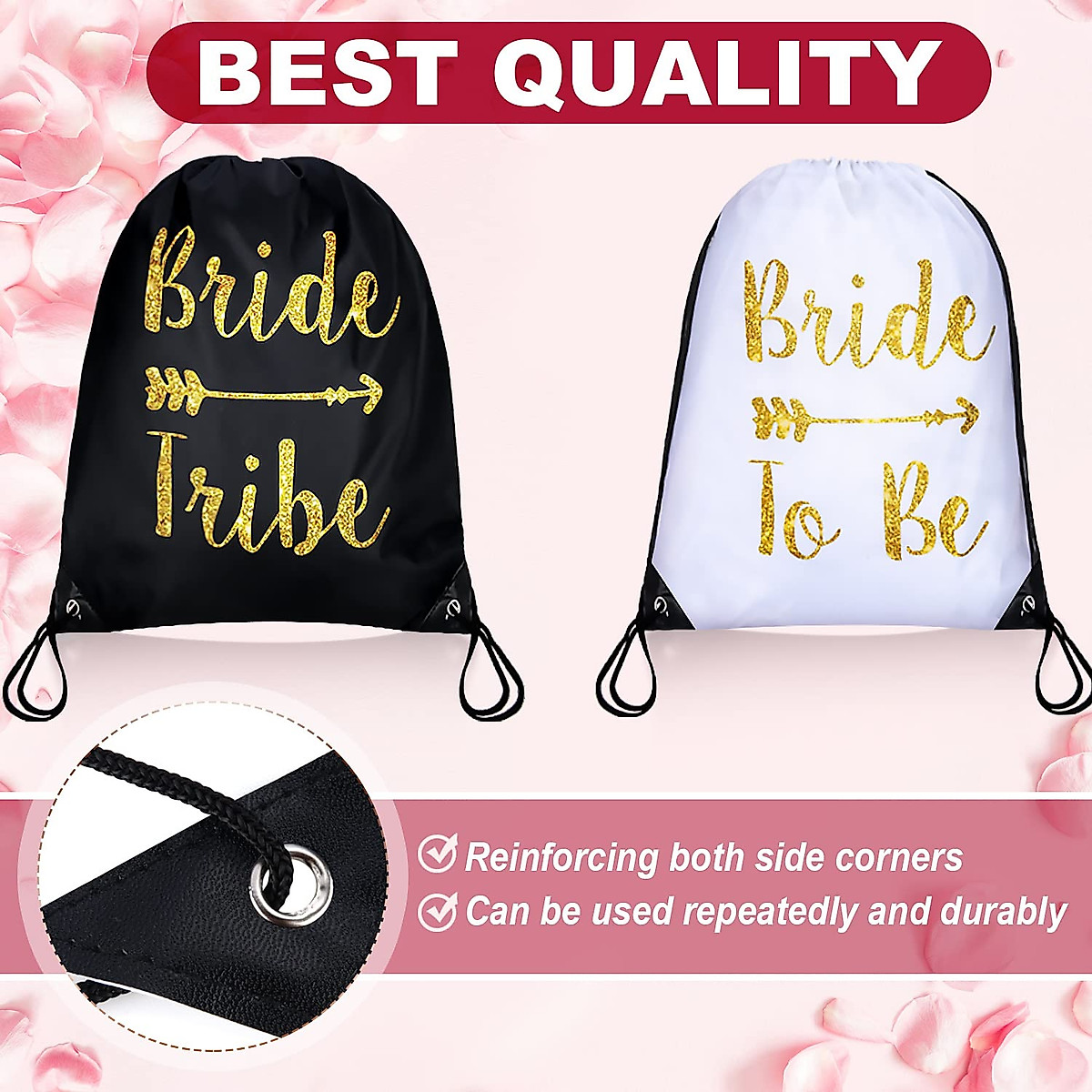 Maitys 12 Pieces Bride Drawstring Bags Bachelorette Party Drawstring Backpacks for Bridal Shower Wedding Party Bridesmaids Supplies Gift Bag (Black)