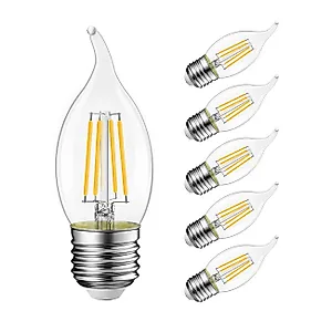 LVWIT Flame Tip LED Filament Bulb Candelabra E26 Base Dimmable 4.5W (60W Equivalent) B11 Chandelier Candle Light Bulb，2700K Warm White 6-Pack