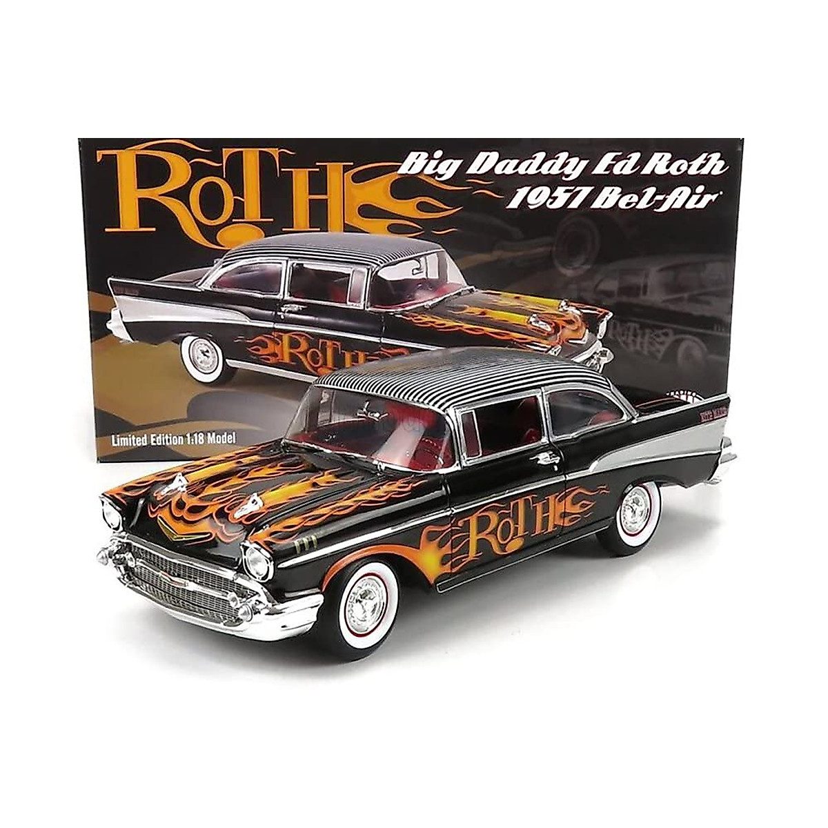 ModelToyCars 1957 Chevy Bel Air Hot Rod Big Daddy Ed Roth, Black - Acme A1807014-1/18 Scale Diecast Car