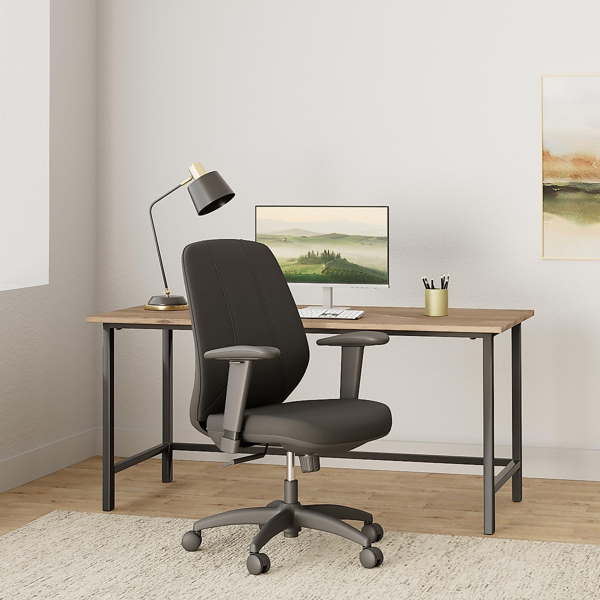 Ergonomic Office Chair, Home Office Work Chairs with Lumbar Support and Adjustable Arms, Swivel Computer Task Chairs with PA Wheels, Removable and Washable Fabric Backrest Cover, Tilt Function Chairs