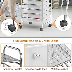 SILKYDRY Rolling Storage Cart with 10 Drawers, Versatile Utility Cart with Wheels for Tool Paper Scrapbook Art Supply, Mobile Craft Organizer Cart for Home Office School (Clear)