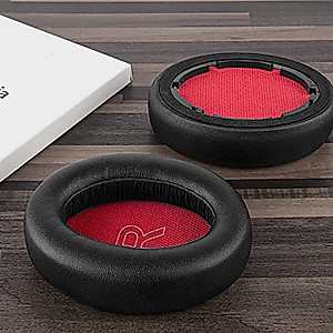 Geekria QuickFit Protein Leather Replacement Ear Pads for Anker Soundcore Life Q10, Q10 BT Headphones Earpads, Headset Ear Cushion Repair Parts (Black/Red)