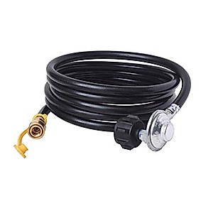 Flame King 90 Degree Low-Pressure Propane Gas Regulator Hose with Quick Connect for RVs, Grills, Heaters, Burners, 12 Feet - LPRH12