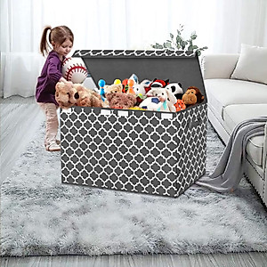 VERONLY Large Toy Box Chest Storage with Lid - Collapsible Kids Toys Boxes Organizer Bins Baskets with Handles for Boys, Girls,Nursery,Playroom,Clothes,Blanket,Bedroom(300D gray)