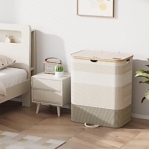 Double Laundry Hamper with Lid and Removable Bags, 150L Large Collapsible 2 Dividers Dirty Clothes Basket with Handles, Beige Laundry Basket Organizer for Bedroom,Laundry Room,Closet,Bathroom,College