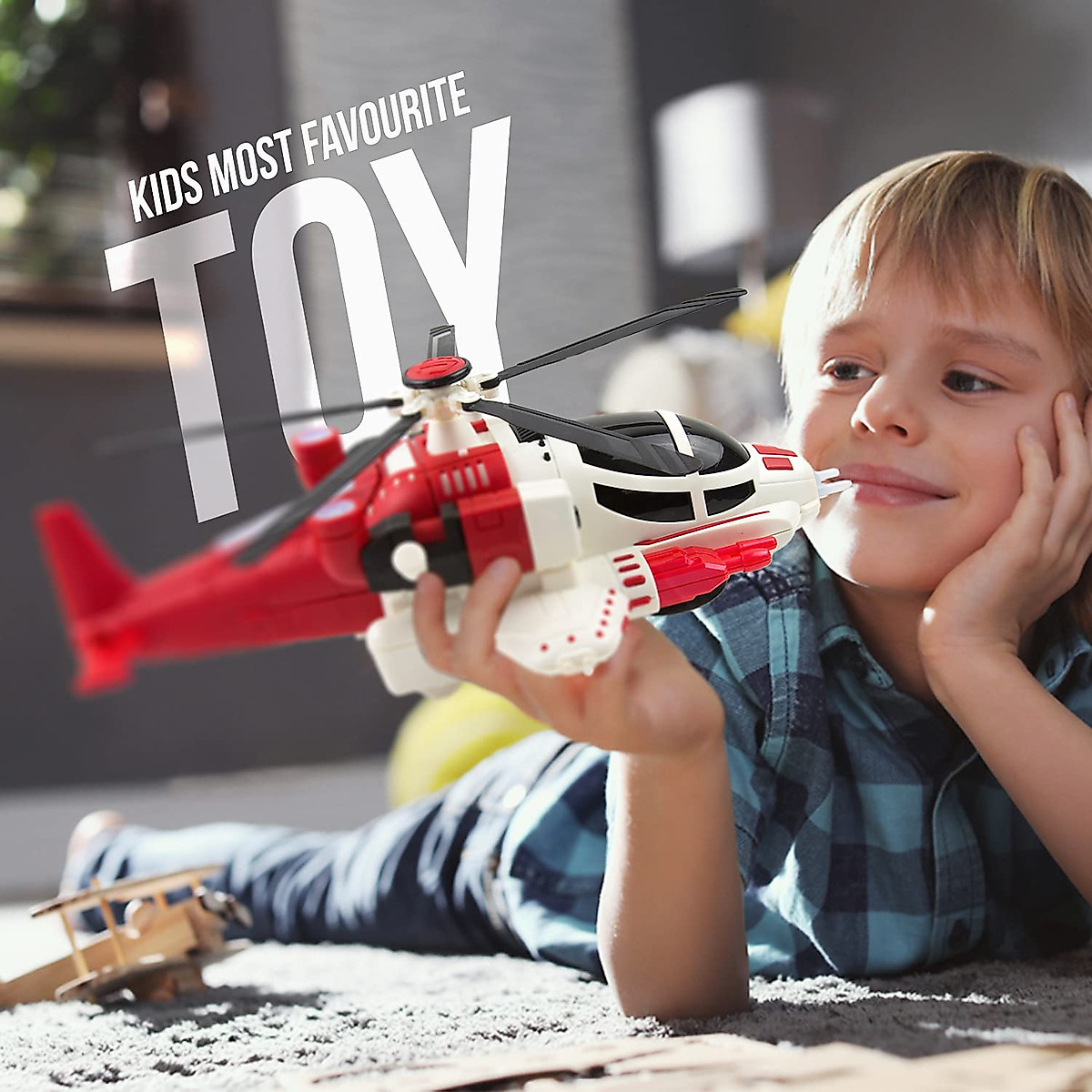 Toysery Bump and Go Helicopter Toys for Boys, Girls, Toddlers – Aircraft Toy Set with Lights & Realistic Sounds, Fun Toy Helicopter for Kids, Great All-Occasion Gifts, Red