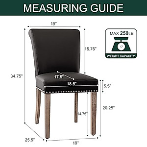 CHUN YI Dining Chairs Set of 2, Upholstered Dining Chair with Nailhead Trim and Wood Legs, Modern Faux Leather Chair for Dining Room, Living Room, Kitchen (Dark Gray)