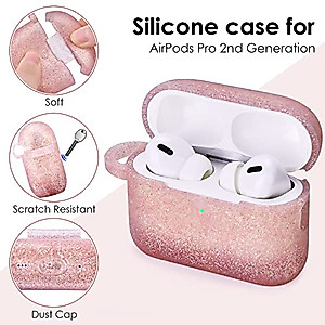 Case for AirPods Pro 2nd Generation 2022, Filoto Airpod Pro 2 Case Cover for Apple AirPods Pro 2 Gen, Cute Protective Silicone Case Accessories with Pompom Keychain for Women Girl (Rose Gold)