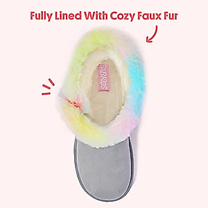 FabKids Faux Fur Lined Warm Winter Easy Slip On Boots (Toddler Little Kid Big Kid), Grey with Rainbow, Size 2
