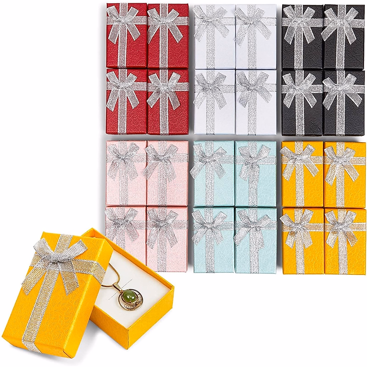 Bright Creations Jewelry Gift Box Set with Lids and Ribbon Bows (6 Colors, 2 x 3 x 1 in, 24 Pack)