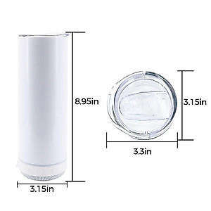 Lilsofee 25 Pack 20 OZ Sublimation Blank Tumblers Bulk Stainless Steels Double Vacuum Music Bluetooth Speaker Tumbler with Lid and Straw Heat Transfer Straight Cup Bulk DIY