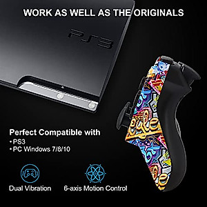 Yinjie PS3 Controller, Wireless PS3 Controller 2 Pack, Built in 800mAh Large Capacity Battery, with 2 USB Cables, Perfect Replacement for Sony Playstation 3 Controller, Graffiti Style