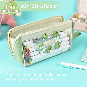 YOKUMA Clear Aesthetic Pencil Case Pouch for Girls Cute Kawaii Mark Pen Case Organizer Large Capacity for Kids Teen College Students Adults,Small Makeup Bag,Back to School Supplies (Green)
