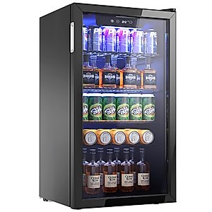 Icyglee Beverage Refrigerator Cooler - 126 Can Mini Fridge with Glass Door for Soda Beer, Wine, Beverage Cooler for Home, Office, Bar with Adjustable Removable Shelves, Black