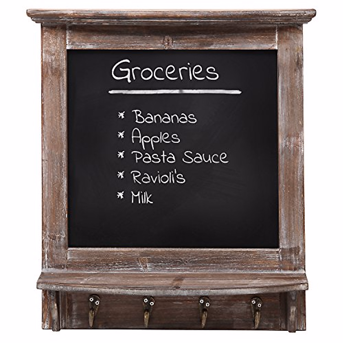 MyGift® Wall Mount Country Rustic Brown Wood Framed Memo Chalkboard Wall Organizer with 4 Key Hooks