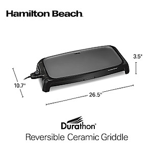 Hamilton Beach 200 Sq. In. Electric Griddle With Adjustable Temperature for 200 to 400 degrees, PTFE & PFOA Free Durathon Ceramic Reversible Nonstick Surface, Black (38522)