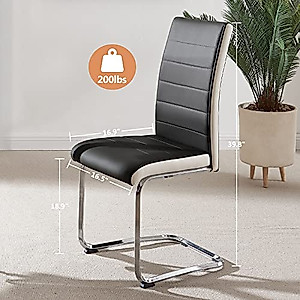 WENYU Dining Chairs Set of 4 – Faux Leather Dining Room Chair Kitchen Chairs with Chrome Legs, Comfortable Side Chairs with Padded Cushion Bedroom Living Room Corner Chairs (Black)