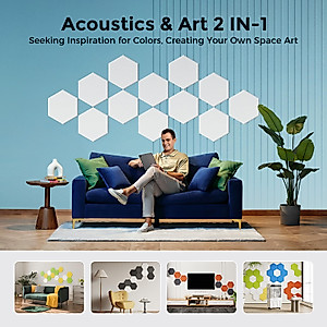 Dexmoko Self-Adhesive Acoustic Panels [390 lbs/yd³ Ultra-High Density], 2nd Generation Sound Absorbing Panel, Professional Level Sound Panel, Polyester Soundproof Foam [Size L, White]