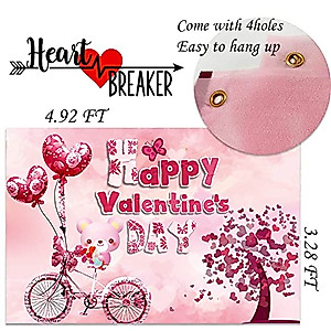 Valentines Day Party Banner Decorations - Pink Happy Valentine's Day Photo Props Backdrops Decor, 6x4ft Large Backgrounds for Love Wall Outdoor Garden Decor, Washable Tablecloth for Party Supplies