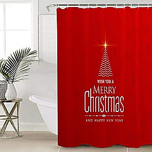Shower Curtains for Bathroom Decoration Merry Christmas and Happy New Year Red Backdrop Pattern Waterproof Polyester Fabric 72" Wx72 L with Hooks, Machine Washable