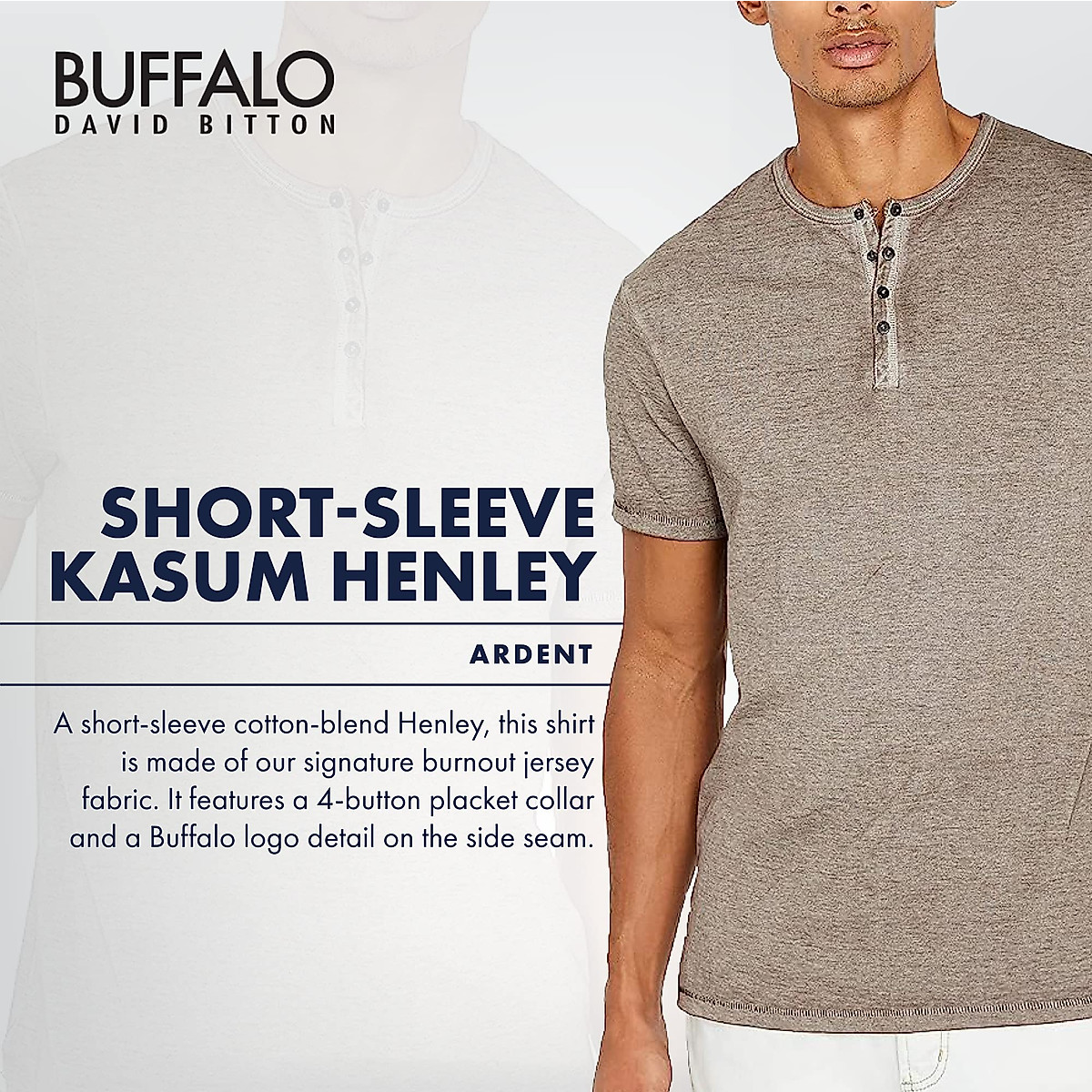 Buffalo David Bitton mens Short Sleeve Kasum Henley Shirt, Ardent, Medium US