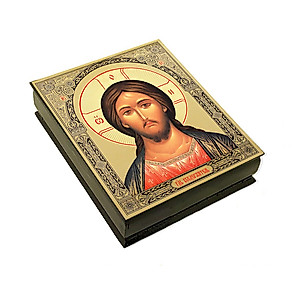 Needzo Jesus Christ Rosary Box Prayer Bead Jewelry Wooden Russian Icon Box, Keepsake Religious Gift 5 Inch