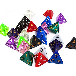 25 Count Assorted Pack of 4 Sided Dice - Multi Colored Assortment of D4 Polyhedral Dice
