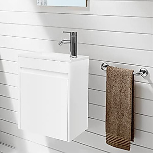 eclife 16" Bathroom Vanity Sink Combo for Small Space, Modern Pianted Wall Mounted Cabinet Set w/White Resin Basin Sink Top, Chrome Faucet & Pop Up U Shape Drain (B10W)