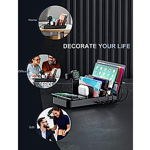 Wireless Charging Station for Multiple Devices, 8 in 1 USB Charging Dock with 10W Wireless Charger and 9 Short USB Cables for Phone/Tablets-Black